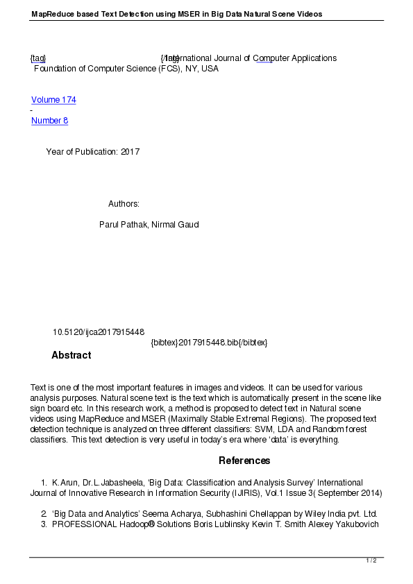 Pdf Text Detection In Videos Via Mapreduce And Mser