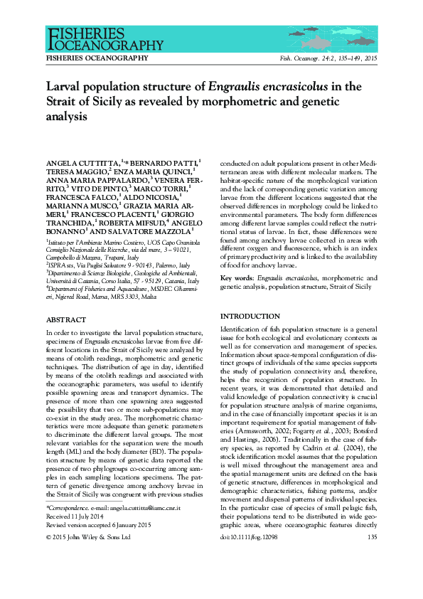 (PDF) Larval population structure ofEngraulis encrasicolusin the Strait of Sicily as revealed by ...