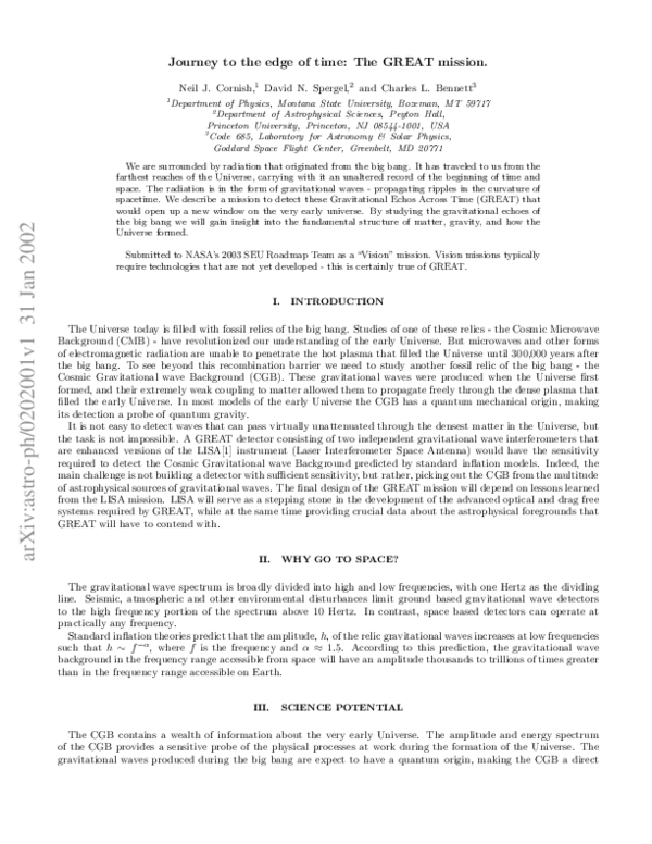 (PDF) Journey to the edge of time: the GREAT mission