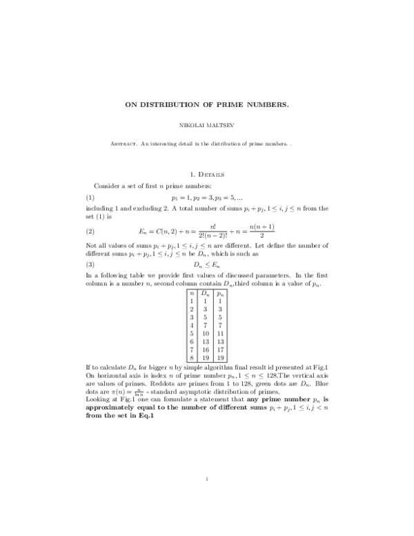 (PDF) ON DISTRIBUTION OF PRIME NUMBERS