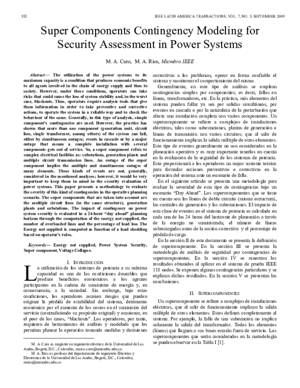(PDF) Supercomponentes Contingency Modeling for Security Assessment in ...