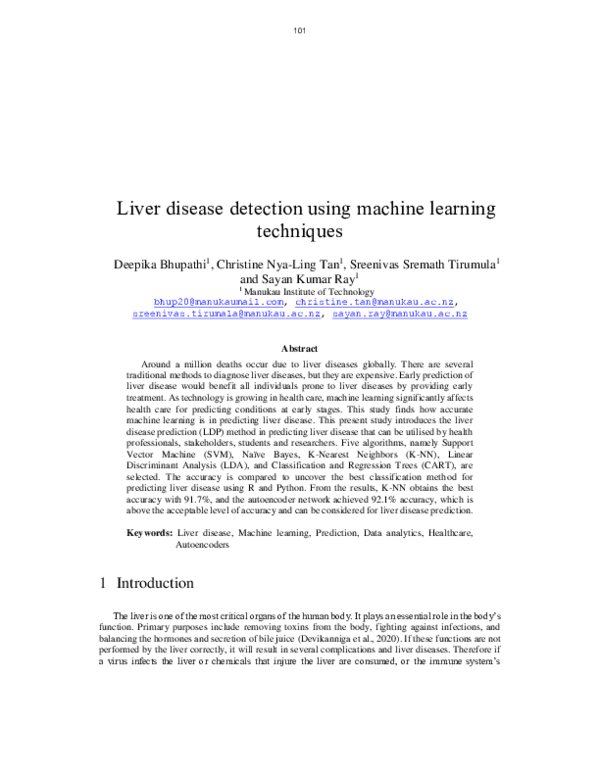 Pdf Liver Disease Detection Using Machine Learning Techniques