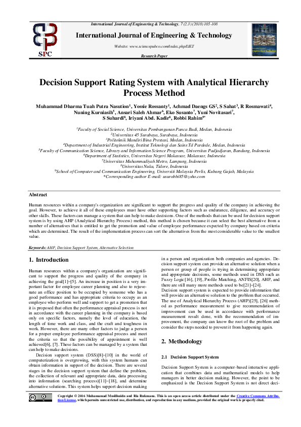 (PDF) Decision Support Rating System with Analytical Hierarchy Process Method