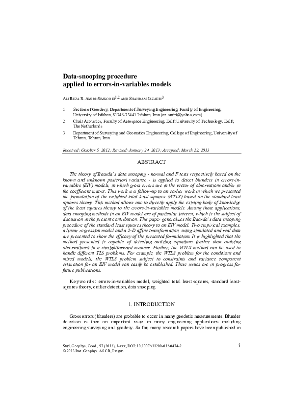 (PDF) Data-snooping procedure applied to errors-in-variables models