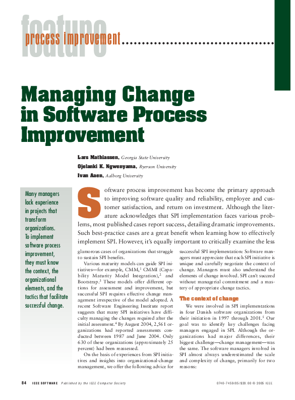 (PDF) Managing Change in Software Process Improvement