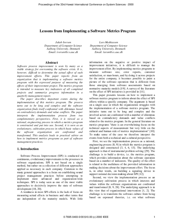 (PDF) Lessons from implementing a software metrics program