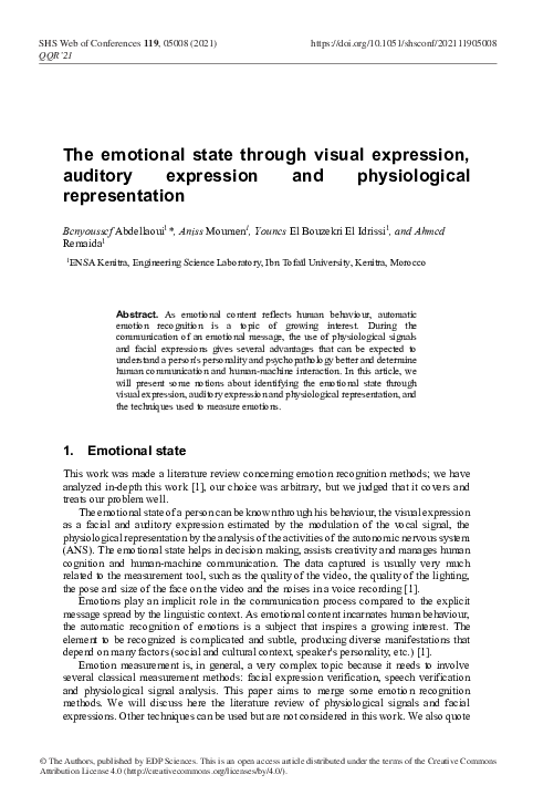 (PDF) The emotional state through visual expression, auditory ...