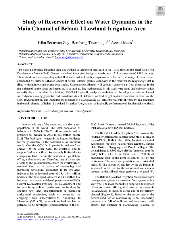 (PDF) Reservoir Impact on Water Dynamics in Belanti I