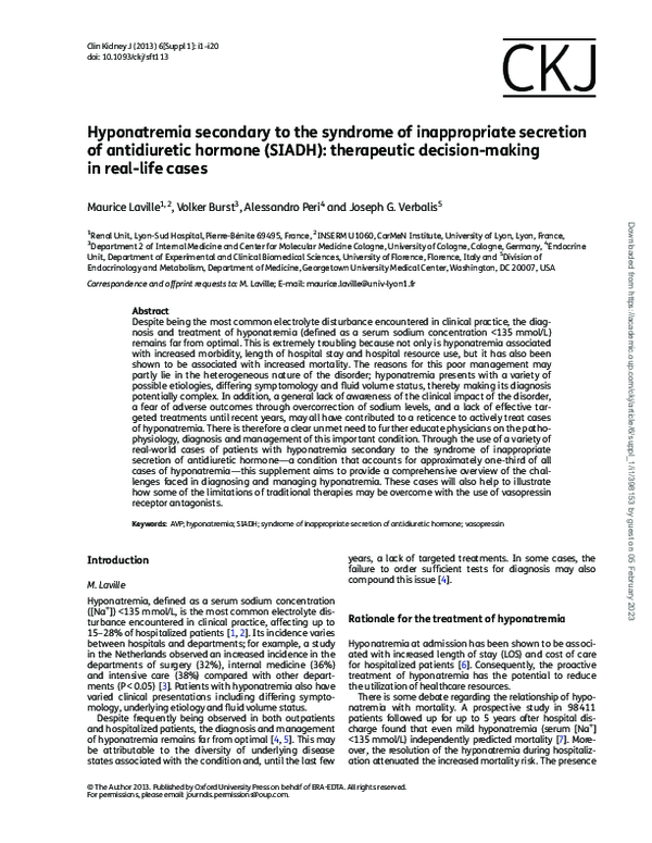 (PDF) Hyponatremia secondary to the syndrome of inappropriate secretion ...