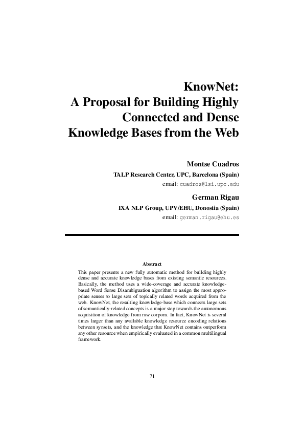 (PDF) A Proposal for Building Highly Connected and Dense Knowledge Bases from the Web