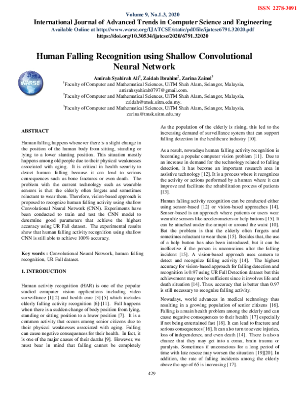 Pdf Human Falling Recognition Using Shallow Convolutional Neural