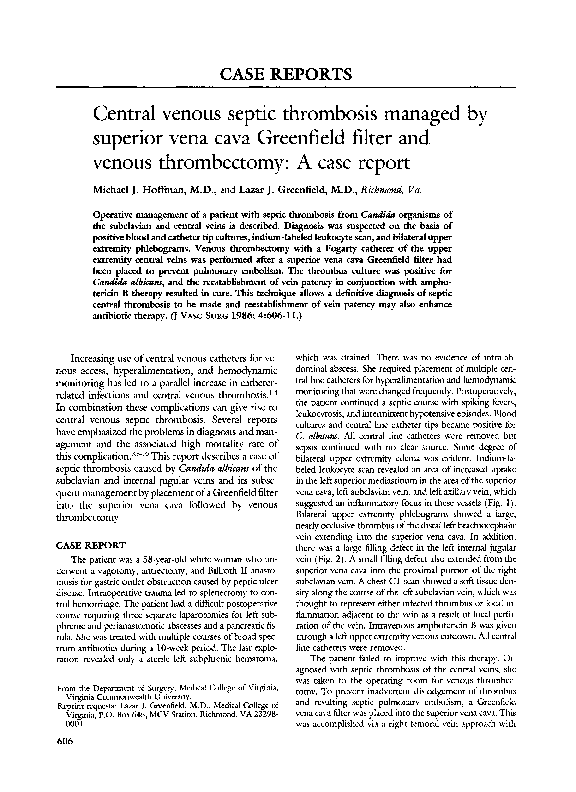 (PDF) Central venous septic thrombosis managed by superior vena cava ...