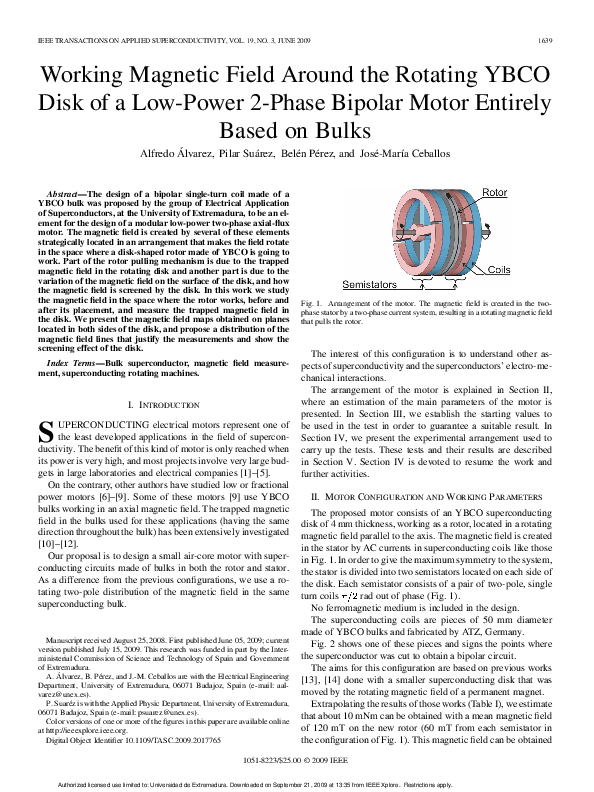 (PDF) Working Magnetic Field Around the Rotating YBCO Disk of a Low ...