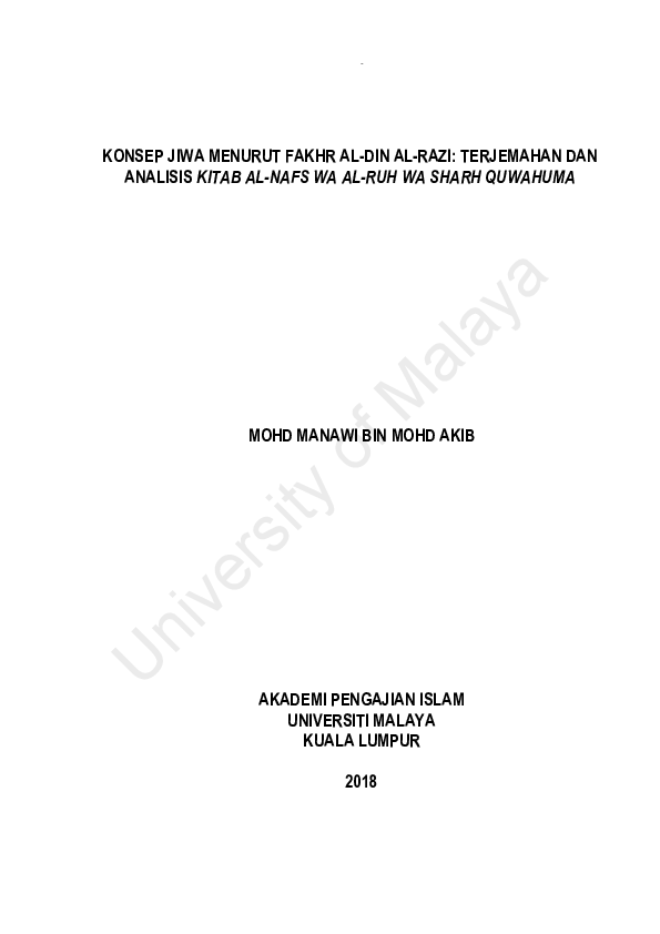 (PDF) Konsep jiwa menurut Fakhr al-Din al-Razi: Terjemahan dan analisis ...