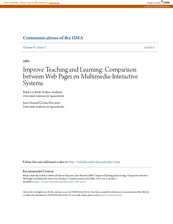 (PDF) Improve Teaching and Learning: Comparison between Web Pages en Multimedia-Interactive Systems