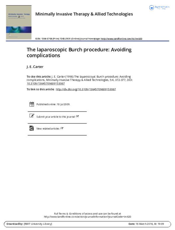 (PDF) The laparoscopic Burch procedure: Avoiding complications