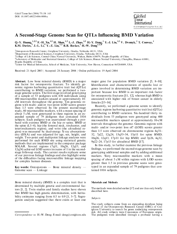 (PDF) A Second-Stage Genome Scan for QTLs Influencing BMD Variation