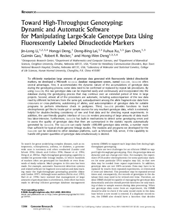(PDF) Toward High-Throughput Genotyping: Dynamic and Automatic Software ...