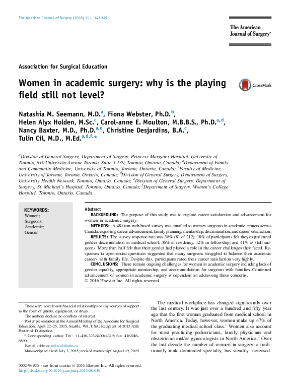 (PDF) Women in academic surgery: why is the playing field still not level?