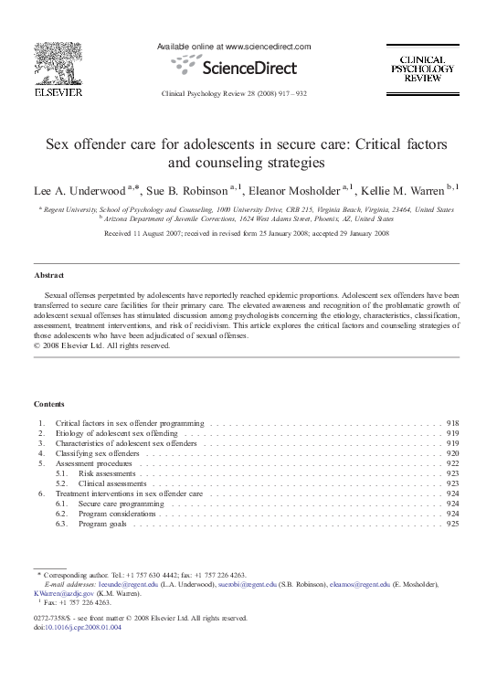 (PDF) Sex offender care for adolescents in secure care: Critical ...