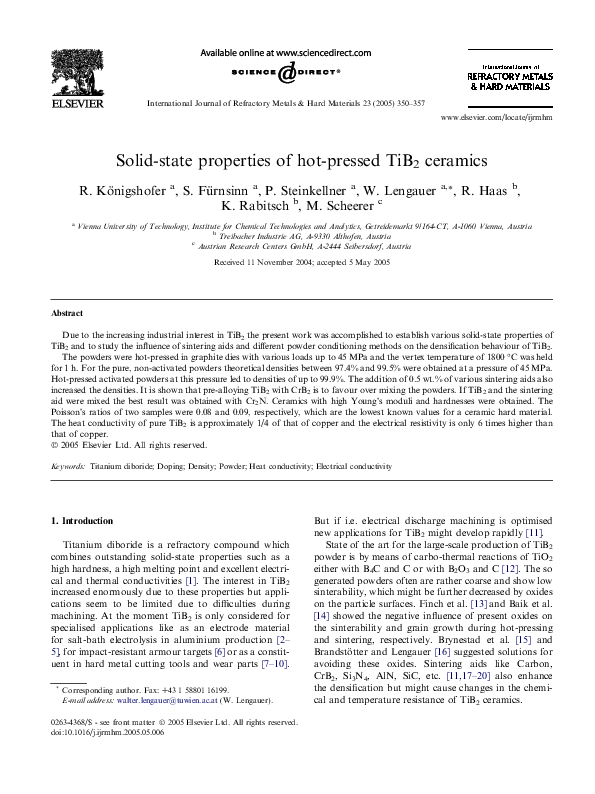 (PDF) Solid-state properties of hot-pressed TiB2 ceramics