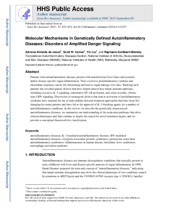 (PDF) Molecular Mechanisms in Genetically Defined Autoinflammatory Diseases: Disorders of ...