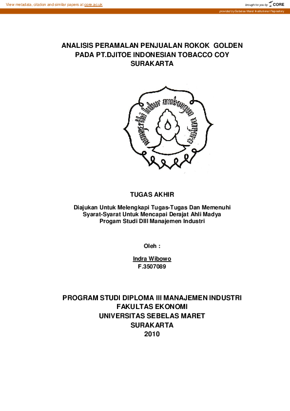 (PDF) Analisis Peramalan Penjualan Rokok Goldenpada PT.DJITOE ...
