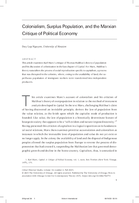 (PDF) Colonialism, Surplus Population, and the Marxian Critique of ...