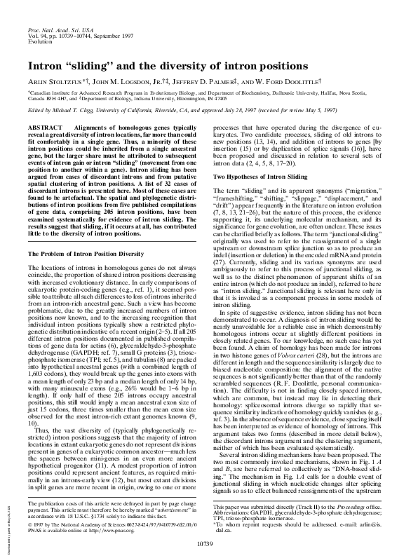 (PDF) Intron “sliding” and the diversity of intron positions