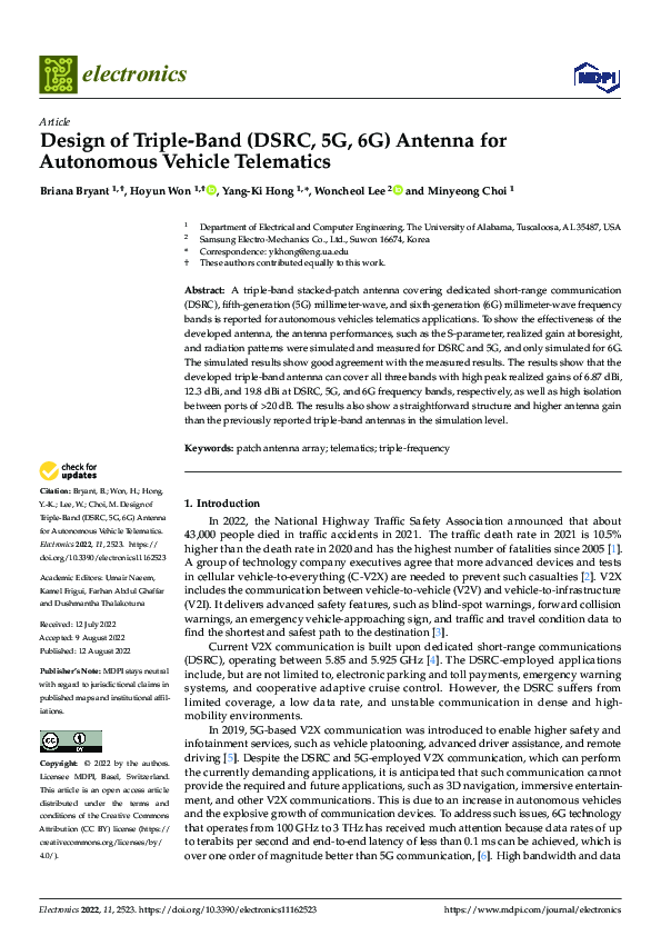 (PDF) Design of Triple-Band (DSRC, 5G, 6G) Antenna for Autonomous ...