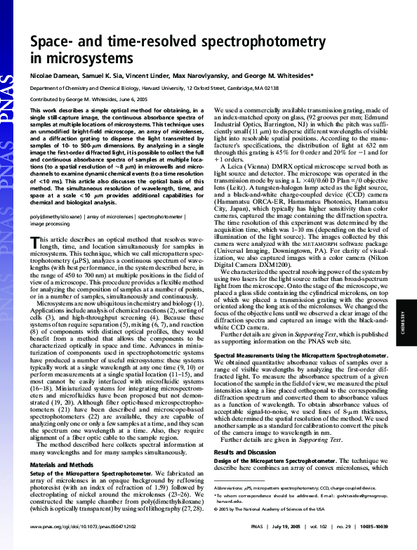 (PDF) Space- and time-resolved spectrophotometry in microsystems
