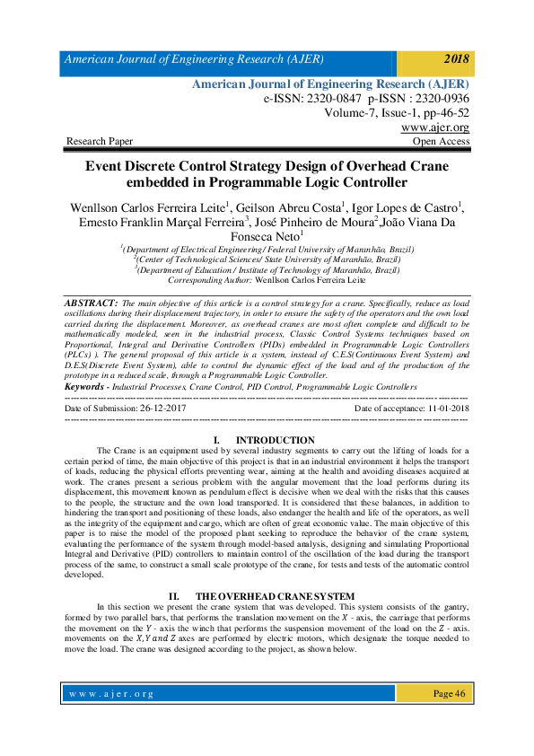 (PDF) Event Discrete Control Strategy Design of Overhead Crane Embedded In Programmable Logic ...