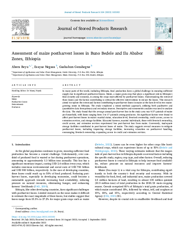 (PDF) Assessment of maize postharvest losses in Buno Bedele and Ilu ...