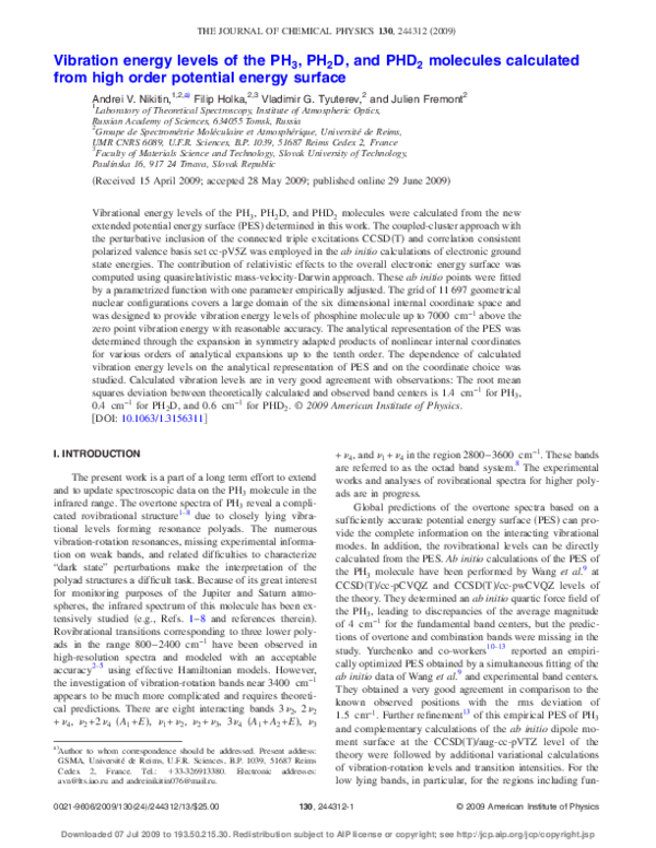 (PDF) Vibration energy levels of the PH3, PH2D, and PHD2 molecules ...