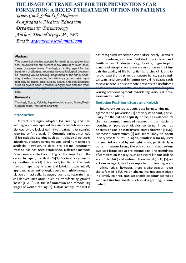 (PDF) THE USAGE OF TRANILAST FOR THE PREVENTION OF SCAR FORMATION; A ...