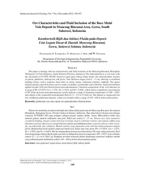 (PDF) Ore Characteristics and Fluid Inclusion of the Base Metal Vein ...