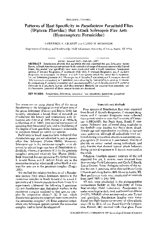 (PDF) Patterns of Host Specificity in Pseudacteon Parasitoid Flies (Diptera: Phoridae) that ...
