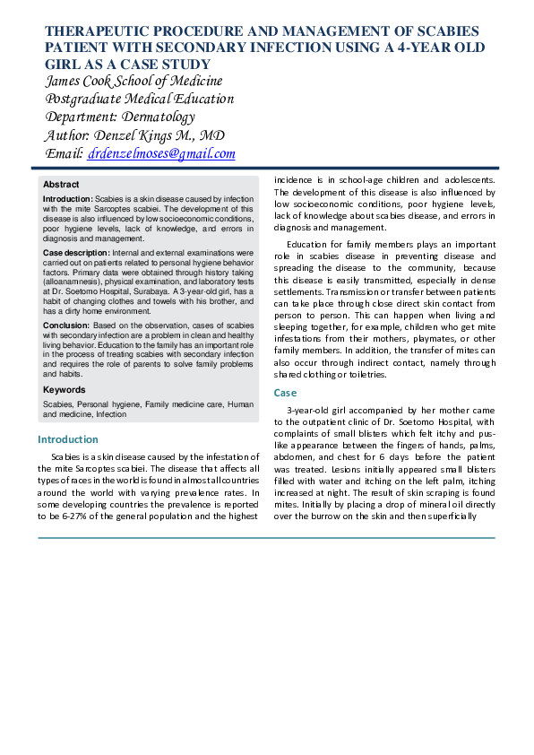 (PDF) THERAPEUTIC PROCEDURE AND MANAGEMENT OF SCABIES PATIENS WITH ...