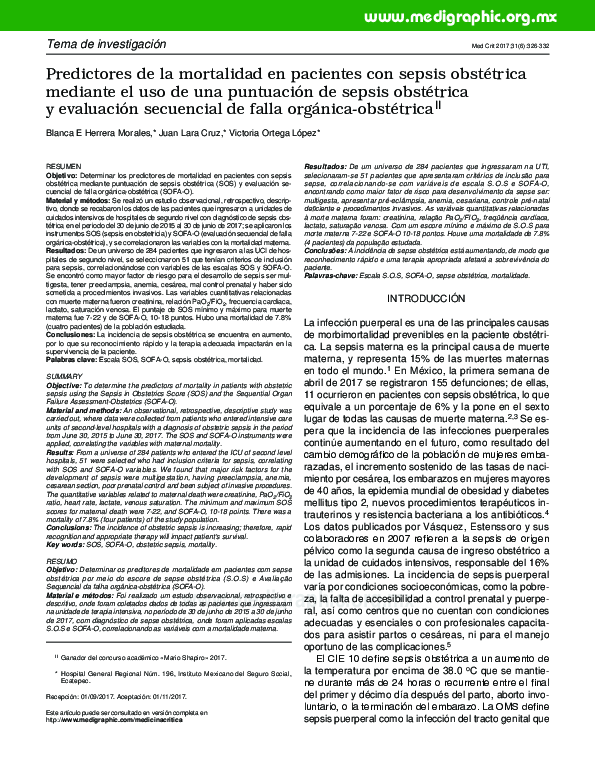 (PDF) Predictores de la mortalidad en pacientes con sepsis obstétrica ...