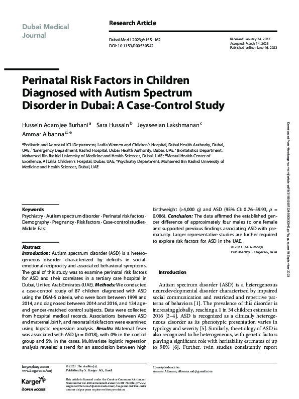 (PDF) Perinatal Risk Factors in Children Diagnosed with Autism Spectrum ...