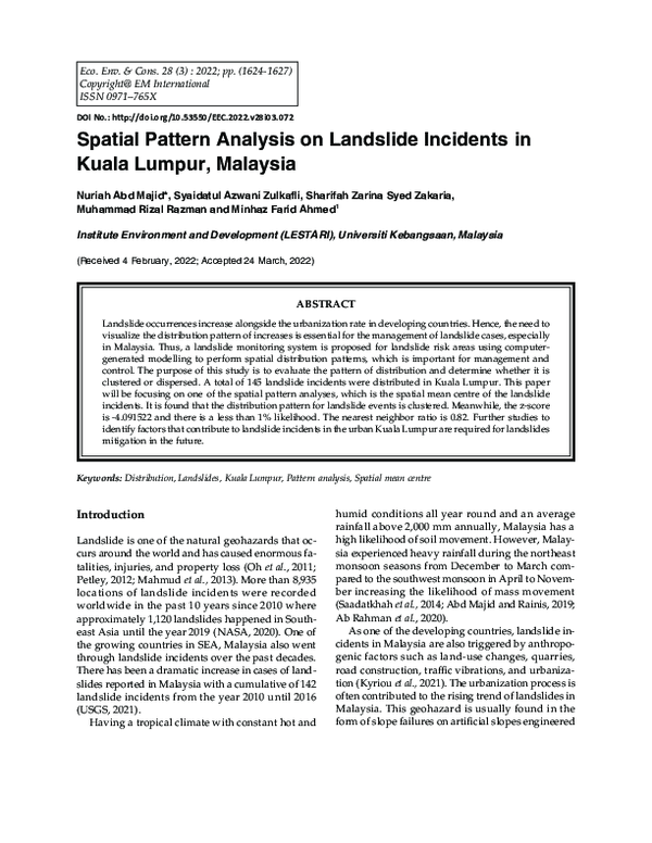 (PDF) Spatial Pattern Analysis on Landslide Incidents in Kuala Lumpur, Malaysia