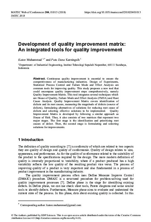 (PDF) Development of quality improvement matrix: An integrated tools ...