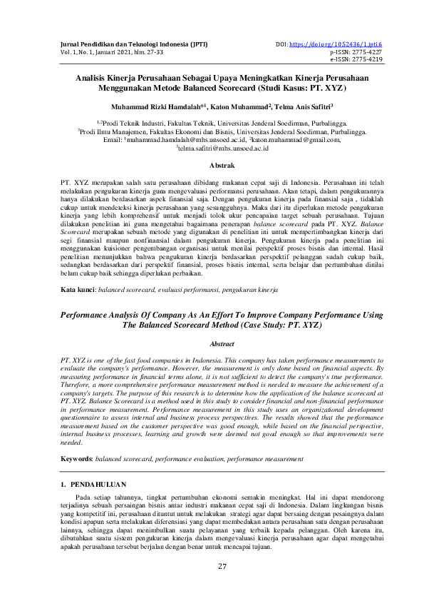 (PDF) Analisis Kinerja Perusahaan Sebagai Upaya Meningkatkan Kinerja ...