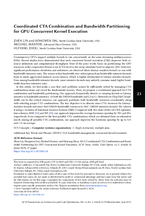 (PDF) Coordinated CTA Combination and Bandwidth Partitioning for GPU Concurrent Kernel Execution