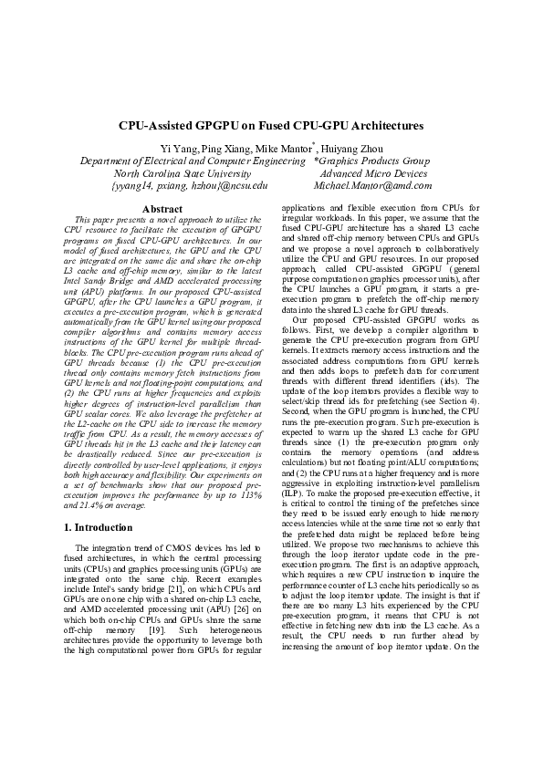 (PDF) CPU-assisted GPGPU on fused CPU-GPU architectures