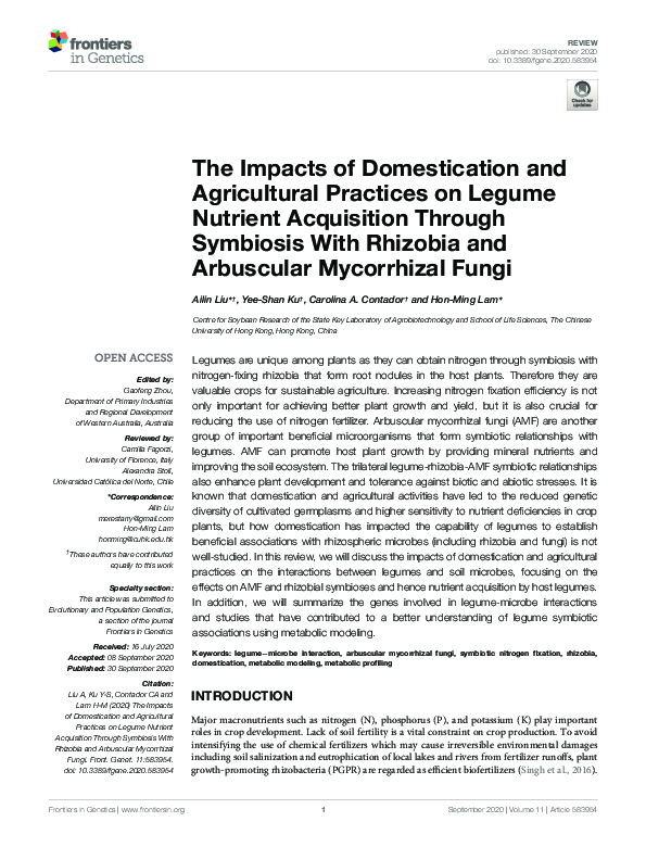 (PDF) The Impacts of Domestication and Agricultural Practices on Legume Nutrient Acquisition ...