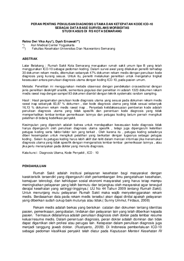 (PDF) Peran Penting Penulisan Diagnosis Utama Dan Ketepatan Kode ICD-10 ...