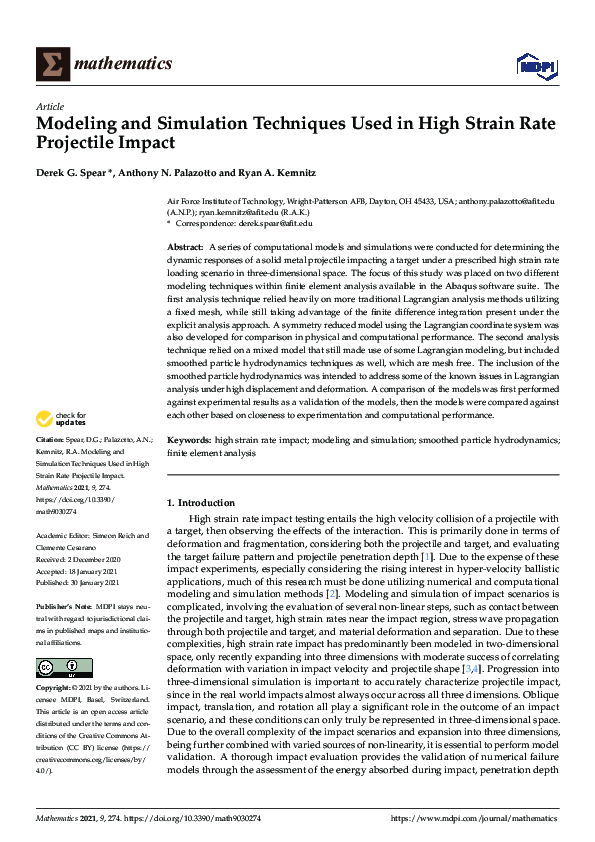 (PDF) Modeling and Simulation Techniques Used in High Strain Rate ...
