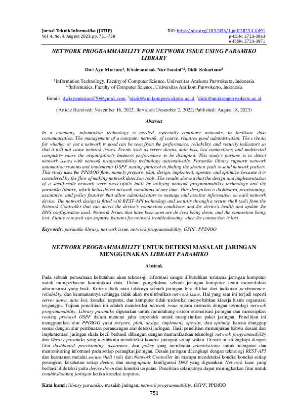 Pdf Network Programmability For Network Issue Using Paramiko Library