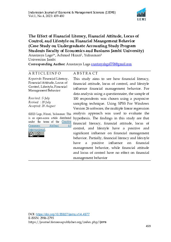 (PDF) The Effect of Financial Literacy, Financial Attitude, Locus of ...